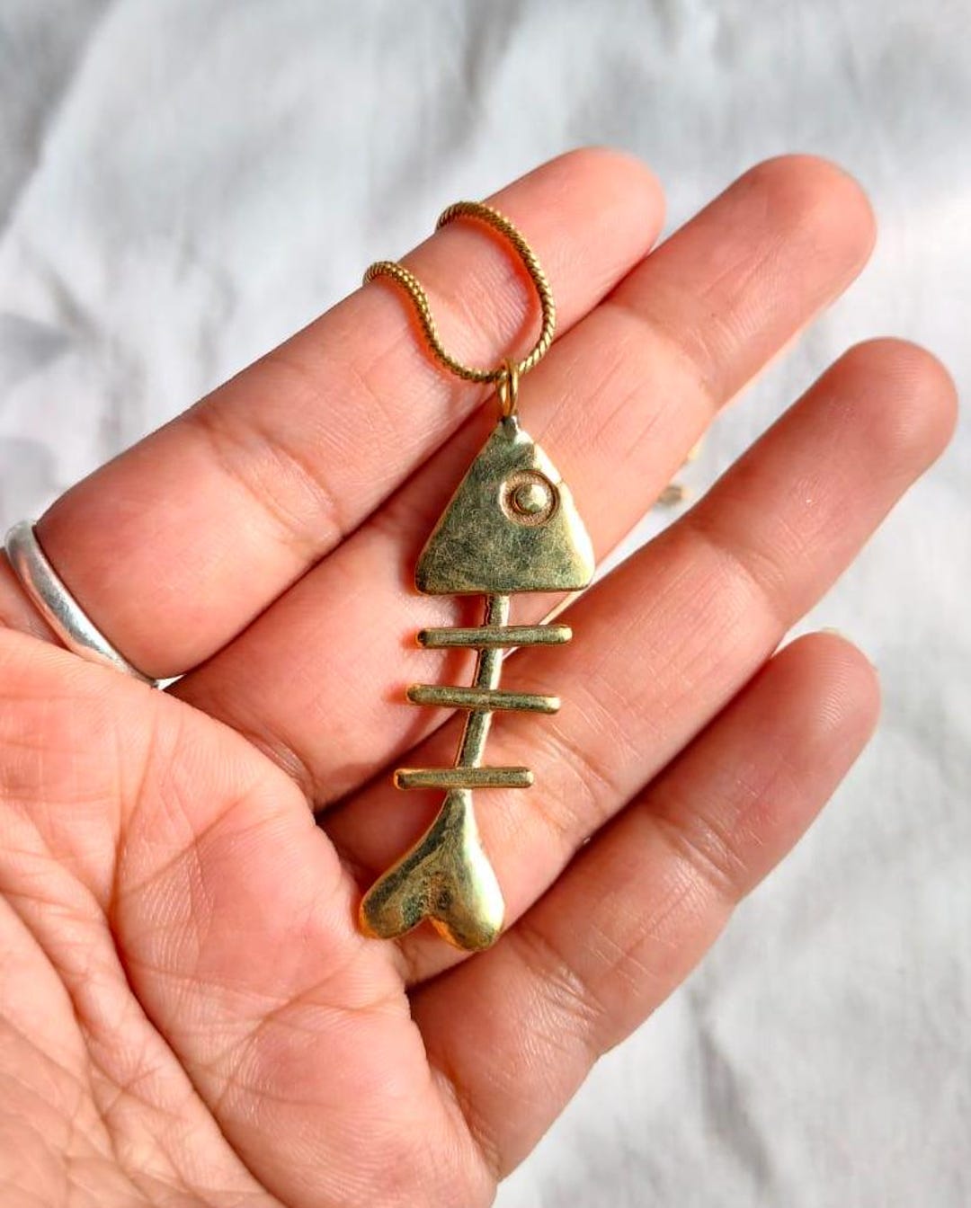 Brass Fishbone Pendant Necklace: Dainty Handmade Jewelry - Etsy