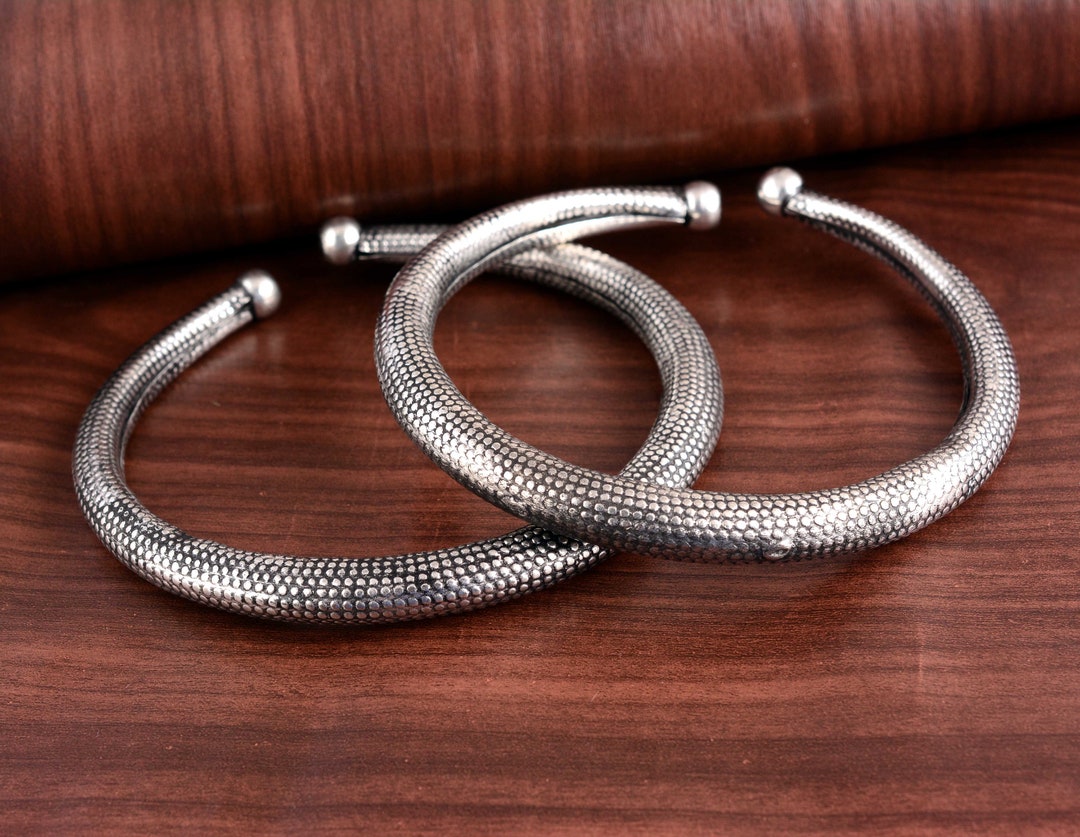 Oxidized Brass Kada Anklets: Indian Snake Jewelry, Adjustable Pair - Etsy