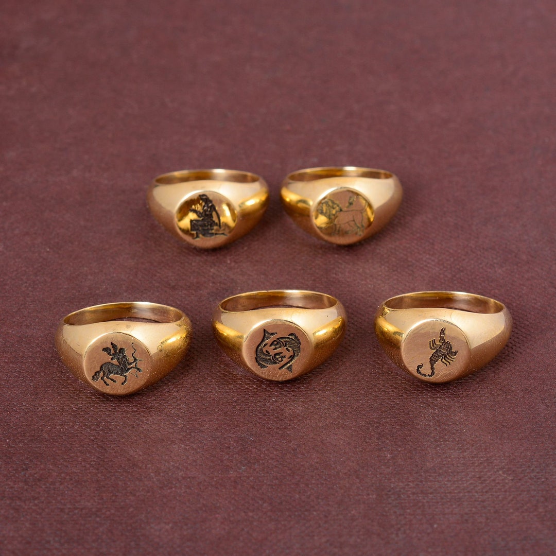Zodiac Ring, Zodiac Signet Ring, Gold Signet Ring, Astrology Ring ...