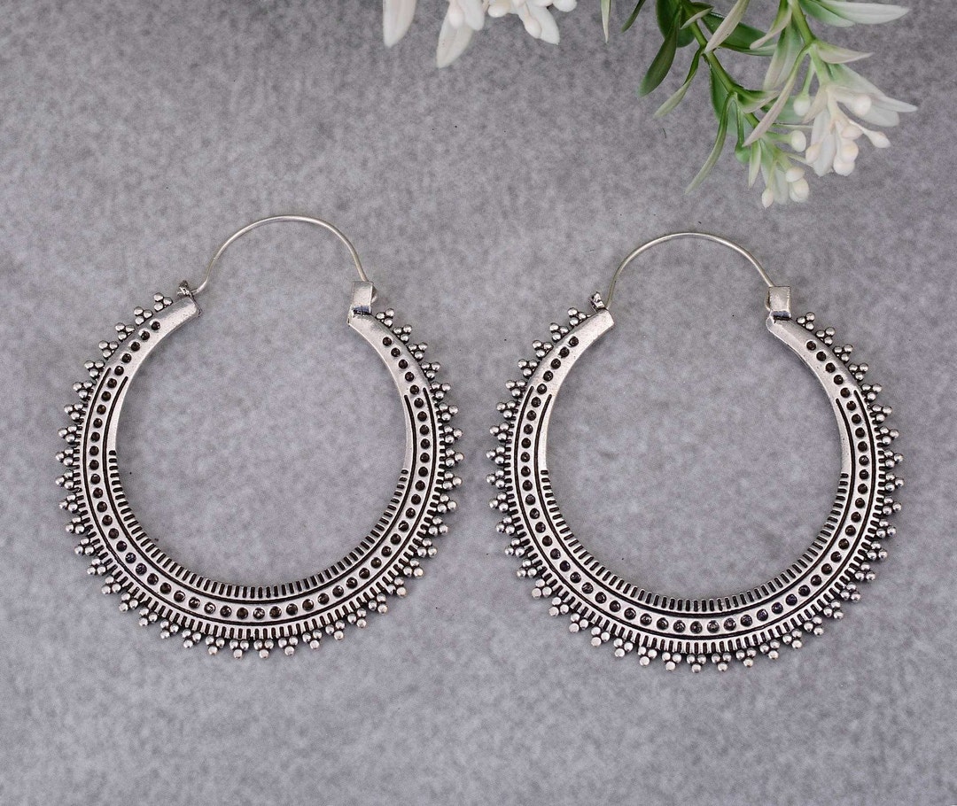 Silver Bali Hoops - Bali Hoop Earrings - Boho Hoop Earrings - Silver ...