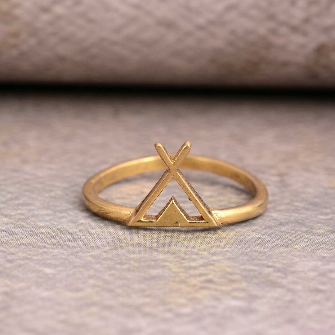 Gold Brass Geometric Triangle Ring: Earth Air Element Jewelry - Etsy