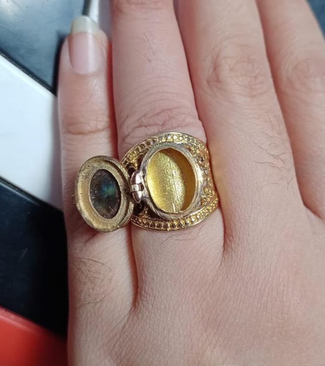 Celtic Poison Ring, Pillbox Brass Ring, Poison Jewelry, Labradorite ...