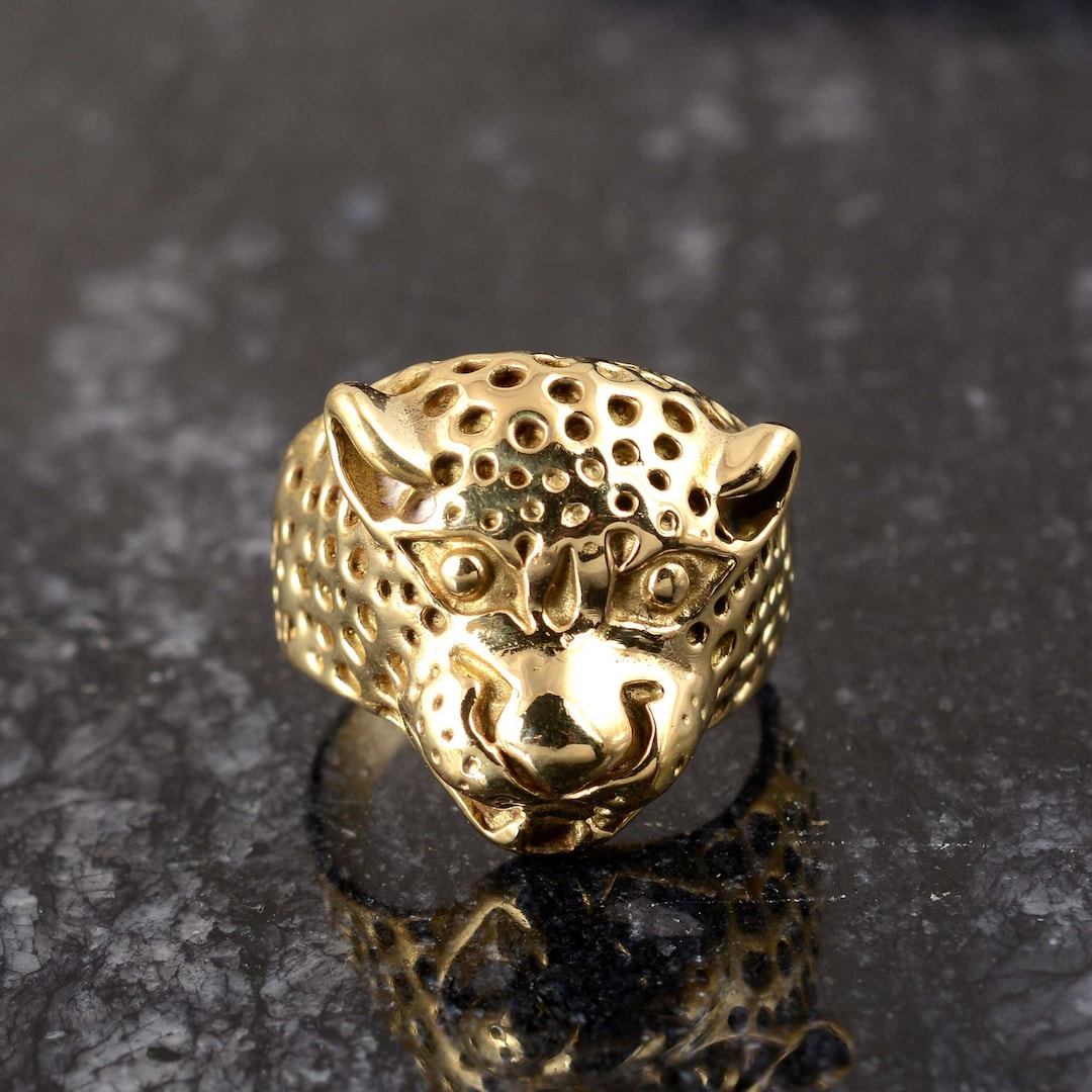 Gold Brass Leopard Ring, Leopard Head Brass Ring, Wild Animal Lovers ...