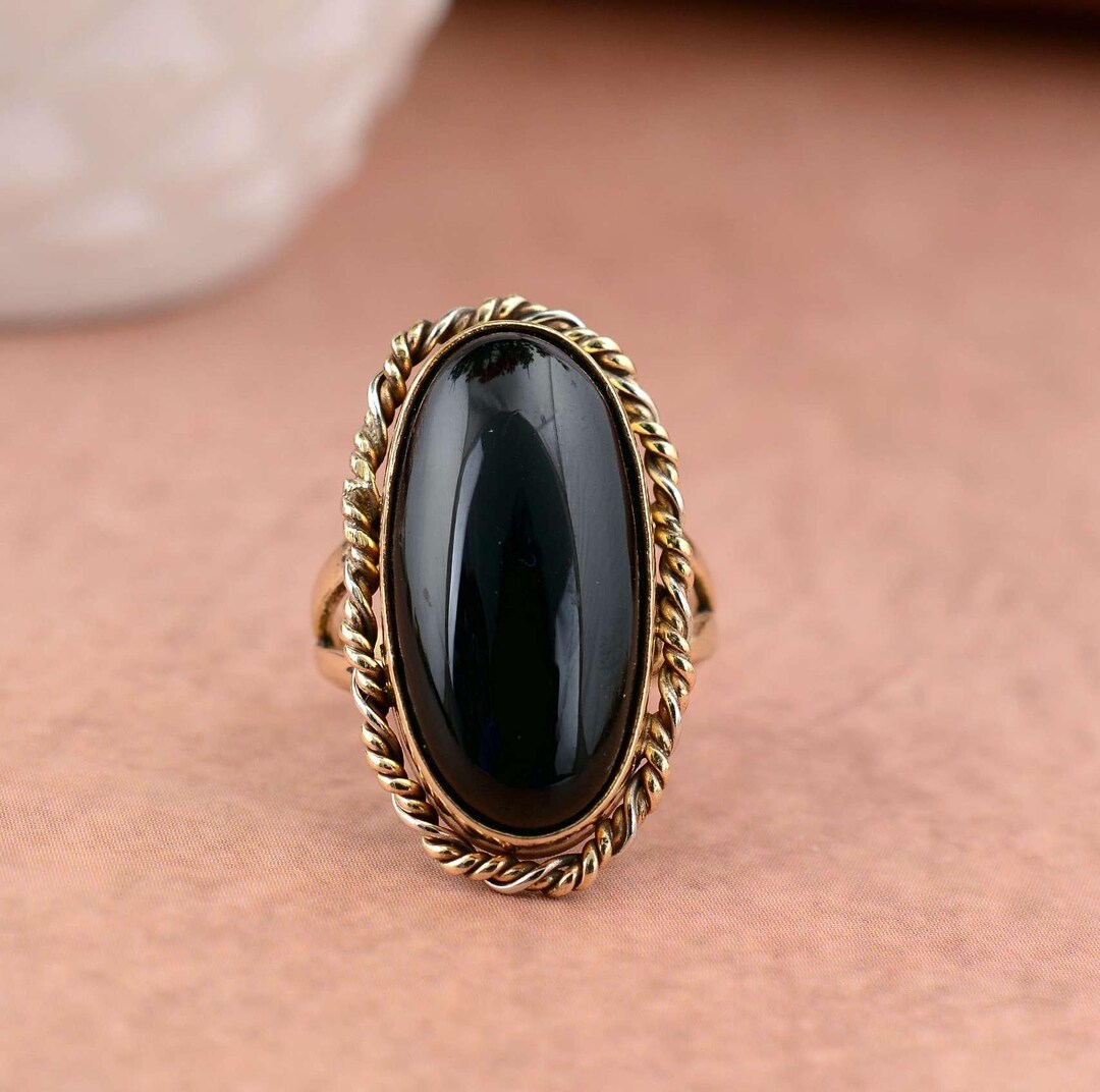Natural Obsidian Ring, Healing Stone Ring, Energy Protection Ring ...