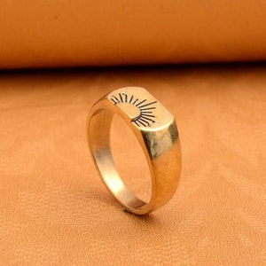 Half Sun Rays Ring Sun Signet Ring, Men Women Sun Ring, Square Signet ...