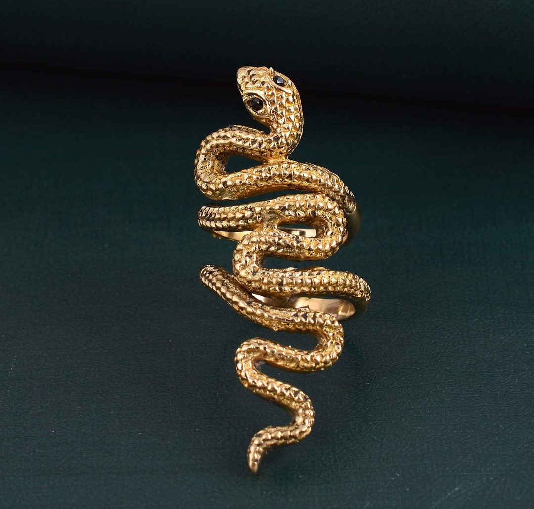 Gold Snake Ring, Gemstone Eyes Snake Ring, Spiral Ring, Gold Wrap Ring ...