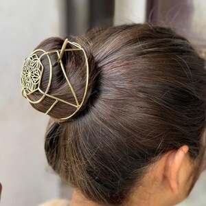 Brass Bun Cage With Hair Fork: Gold Circle Hair Clip - Etsy
