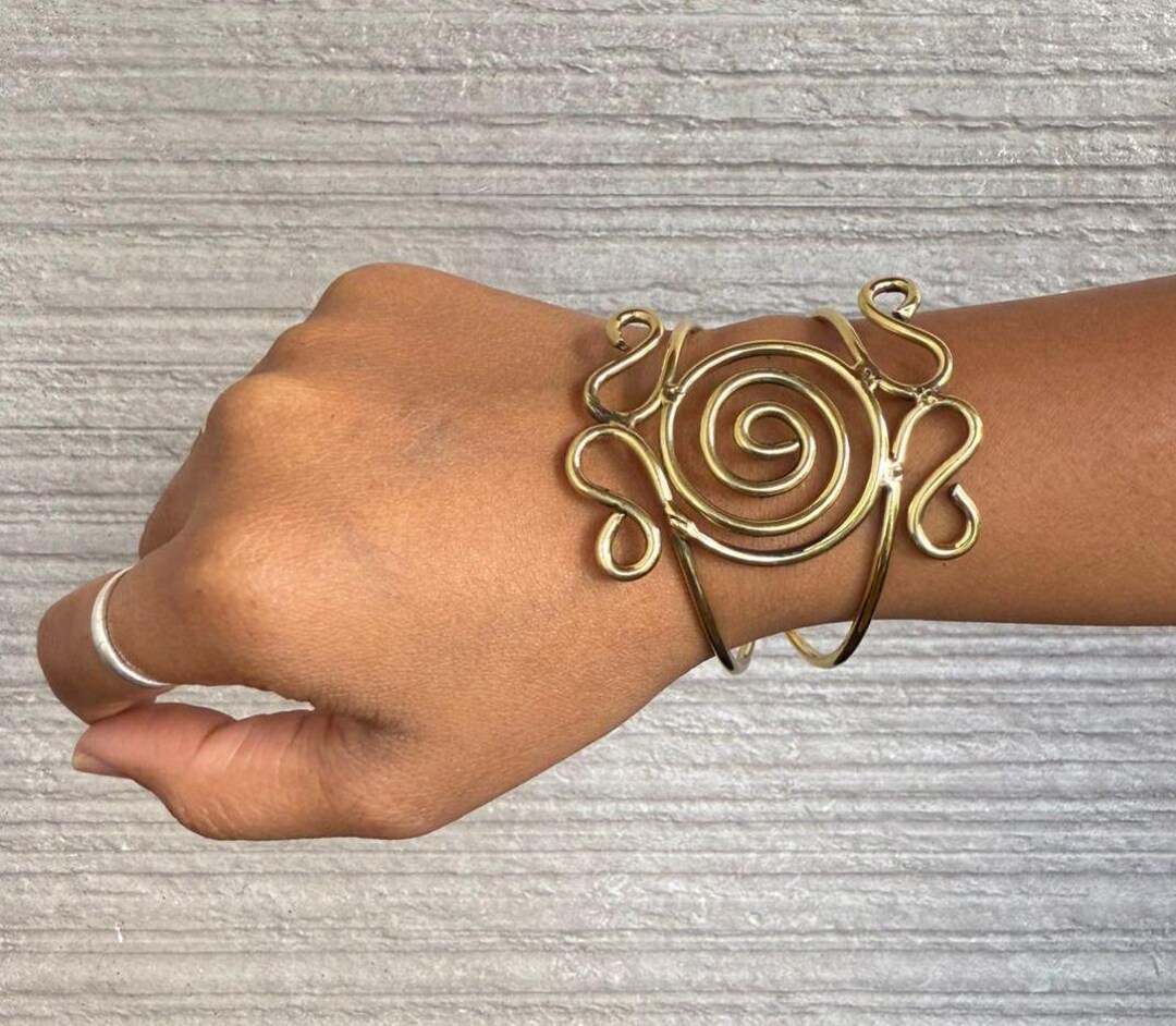 Boho Style Gold Brass Bangle, Gold Bracelet, Spiral Bracelet ...