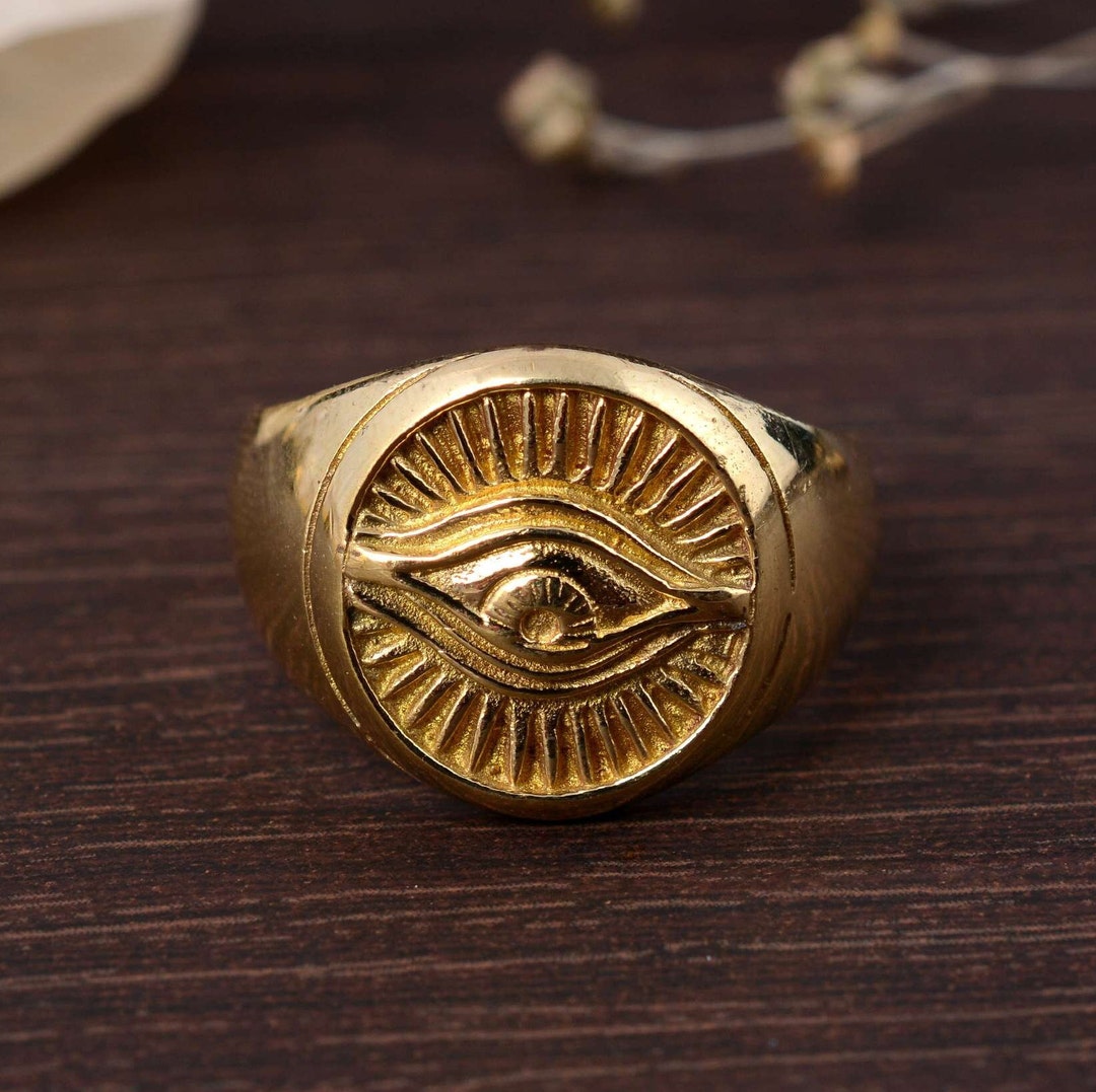 Eye Signet Ring, Evil Eye Ring, Gold, Handmade, All Seeing Eye Ring ...