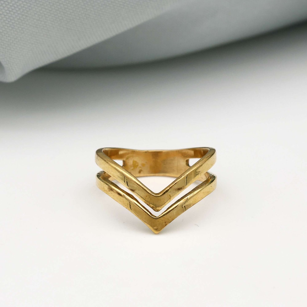 Handmade Brass Double V Ring: Gold Chevron Stacking Ring - Etsy