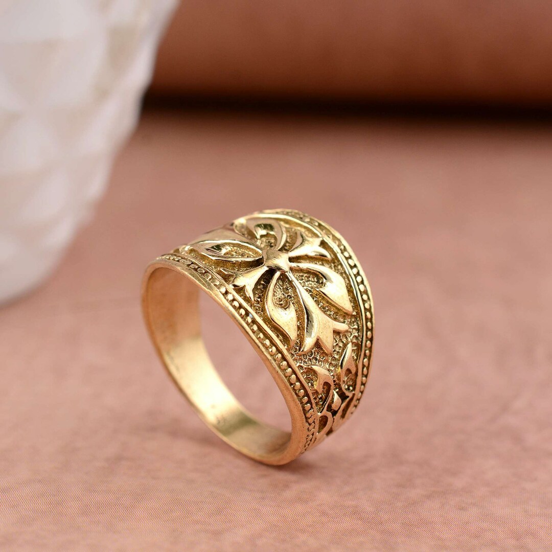 Gold Floral Filigree Ring: Handmade Brass Band - Etsy