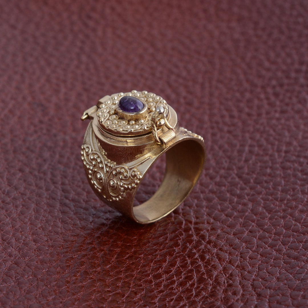 Amethyst Poison Ring, Poison Ring, Statement Ring, Gemstone Ring, Gold ...