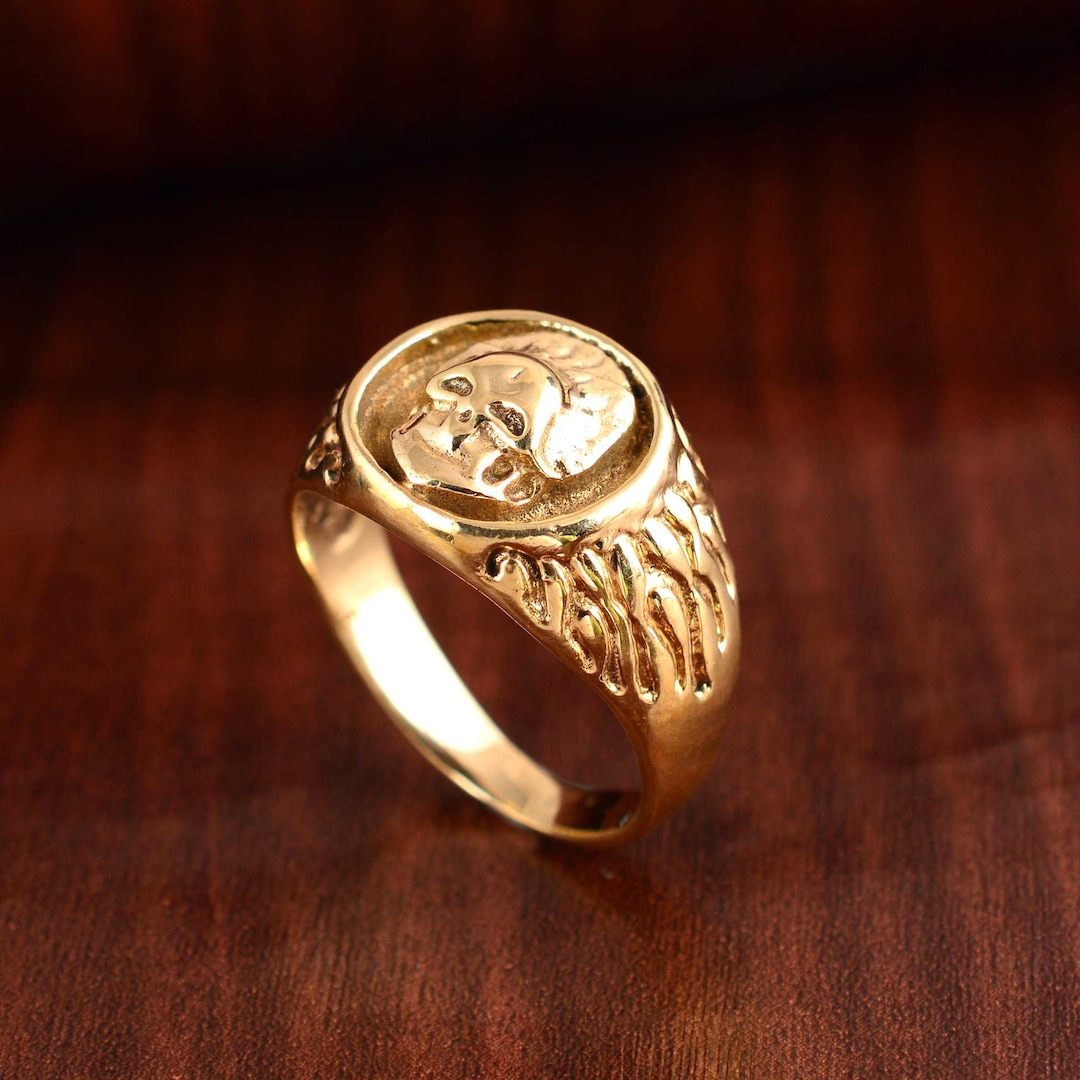 Brass Warrior Skull Biker Signet Ring - Etsy