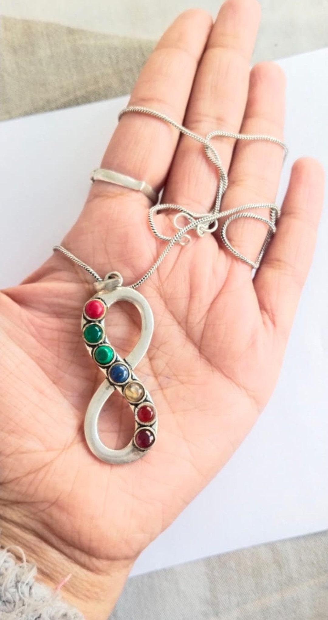 Chakra Infinity Brass Pendant, Gemstone Pendant, Seven Chakra Jewelry ...