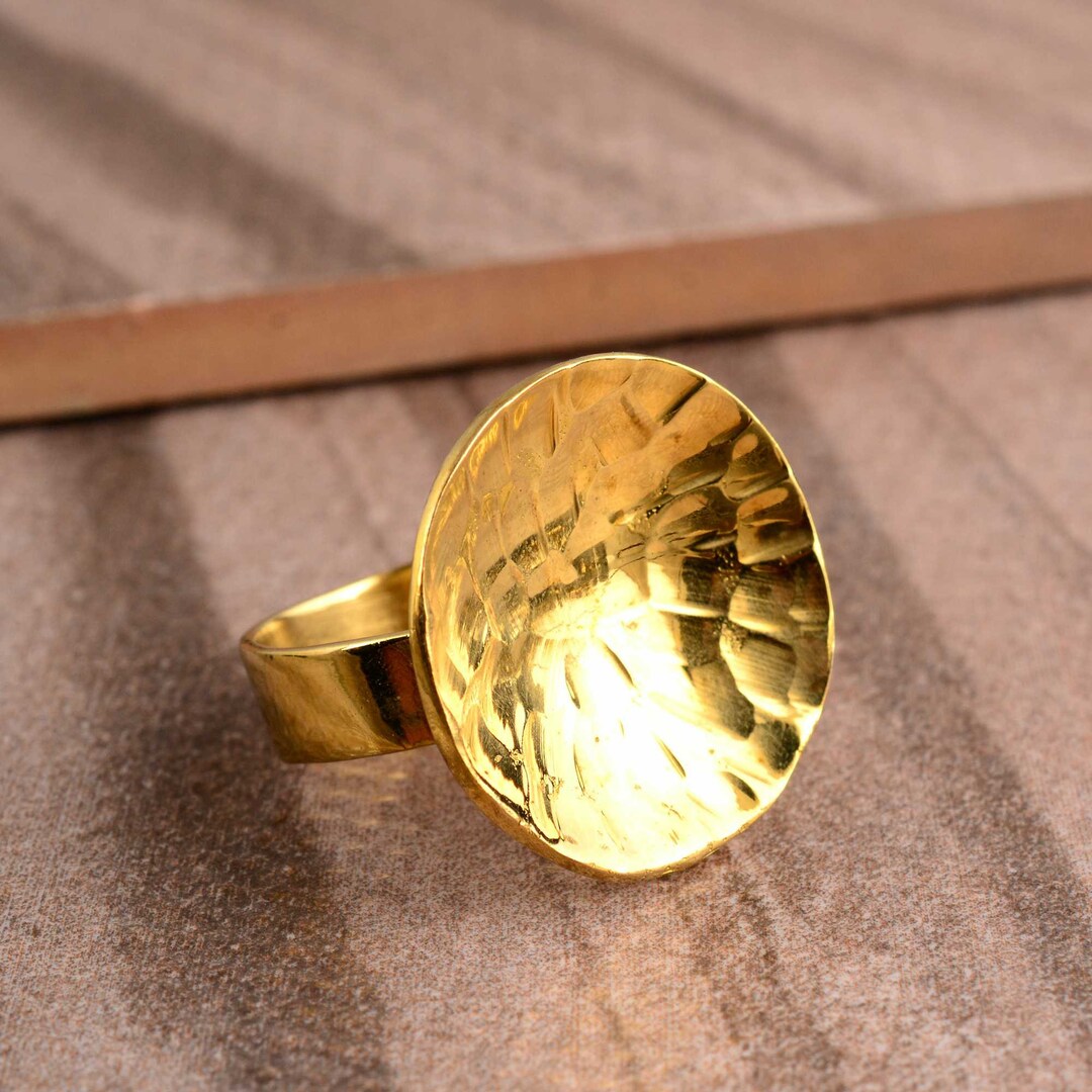 Golden Disc Ring, Satellite Ring, Hammered Ring, Vintage Ring, Gold ...