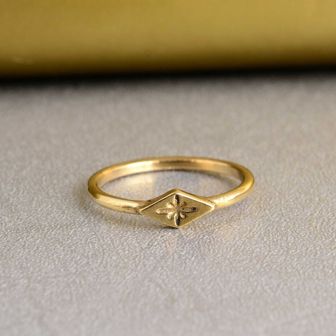 North Star Ring, CZ North Star Gold Ring for Women, Starburst Ring ...