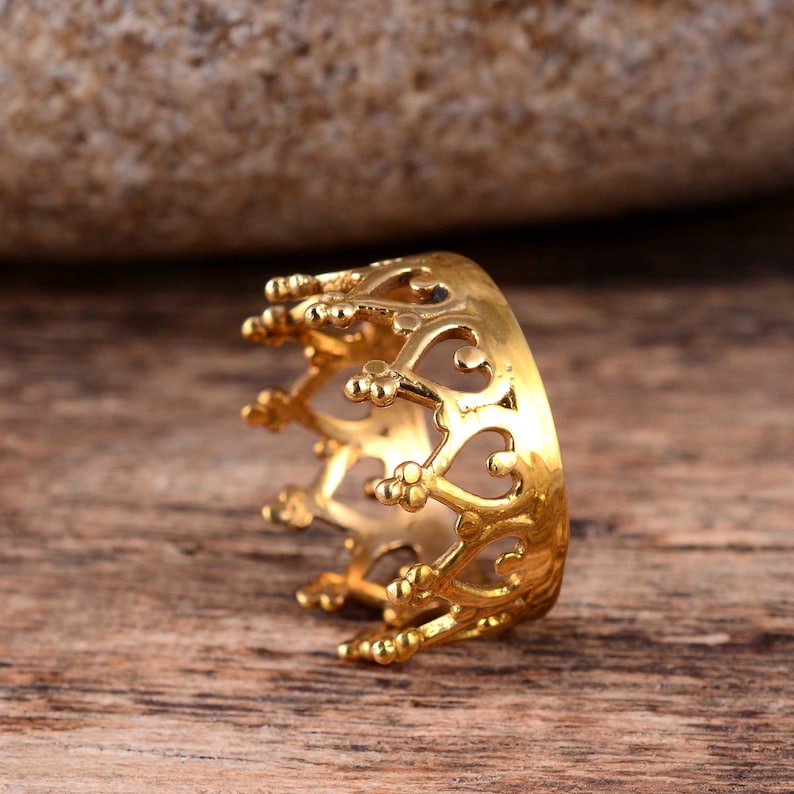 Brass Crown Ring: Bohemian Wide Band Ring - Etsy