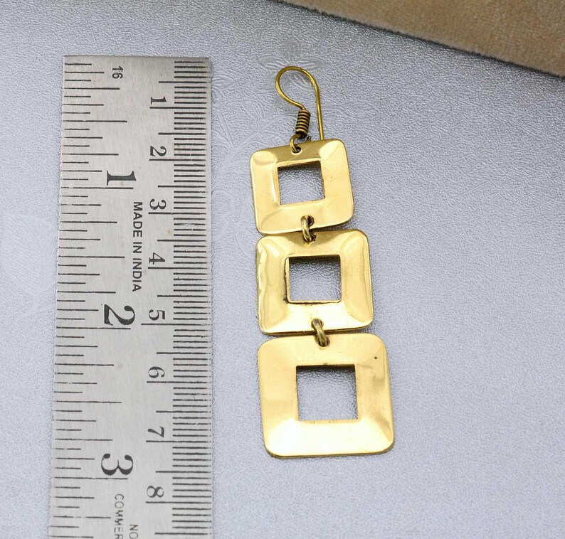 Gold Square Dangle Earrings: Minimalist Brass Earrings - Etsy