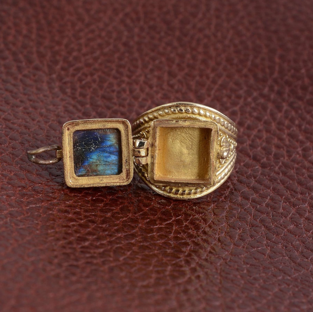 Gemstone Poison Ring, Pillbox Brass Ring, Poison Jewelry, Labradorite ...