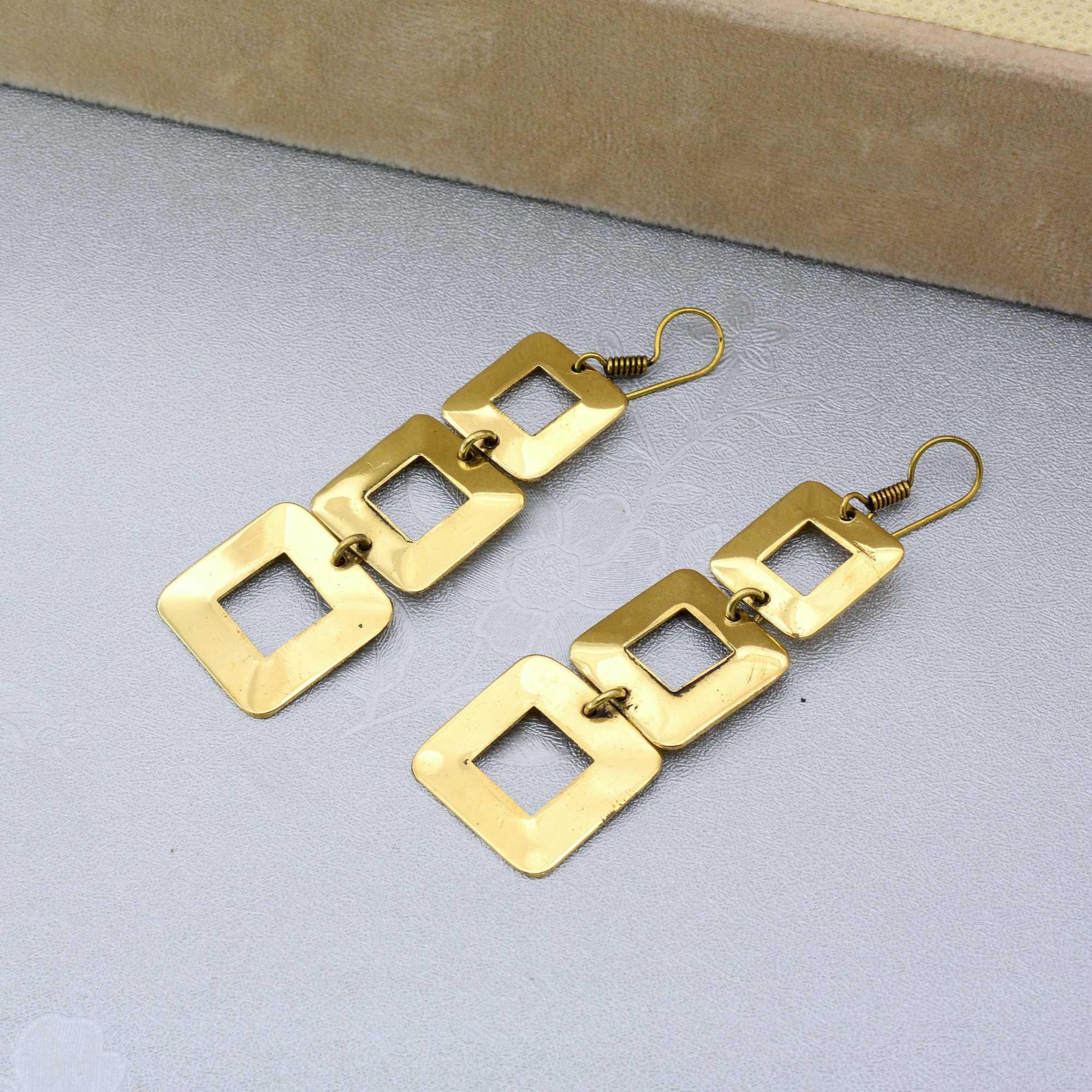 Gold Square Dangle Earrings: Minimalist Brass Earrings - Etsy