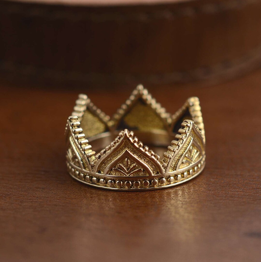 Solid Brass Crown Ring: Gold Wedding Band, Promise Ring - Etsy