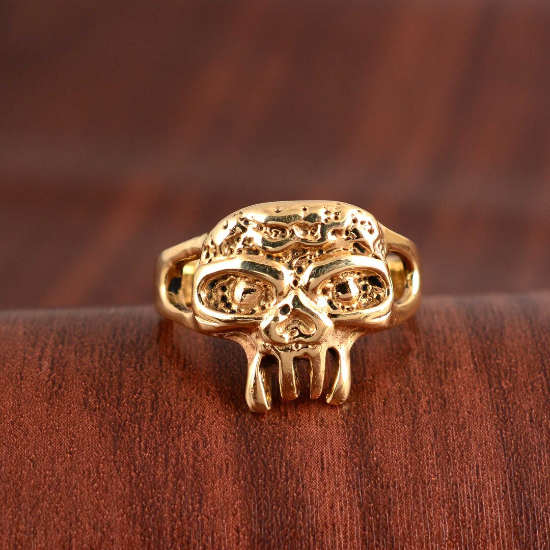 Goth Half Skull Ring for Men, Gold Bones Ring for Women, Handmade ...