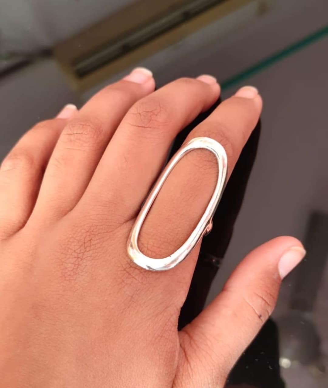 Silver Plated Large Open Oval Ring: Minimalist Bohemian Jewelry - Etsy