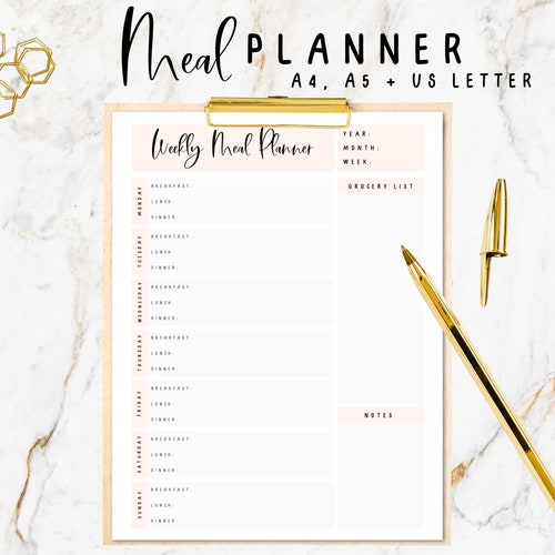 Meal Planner Printable A4 A5 US Letter Weekly Meal - Etsy