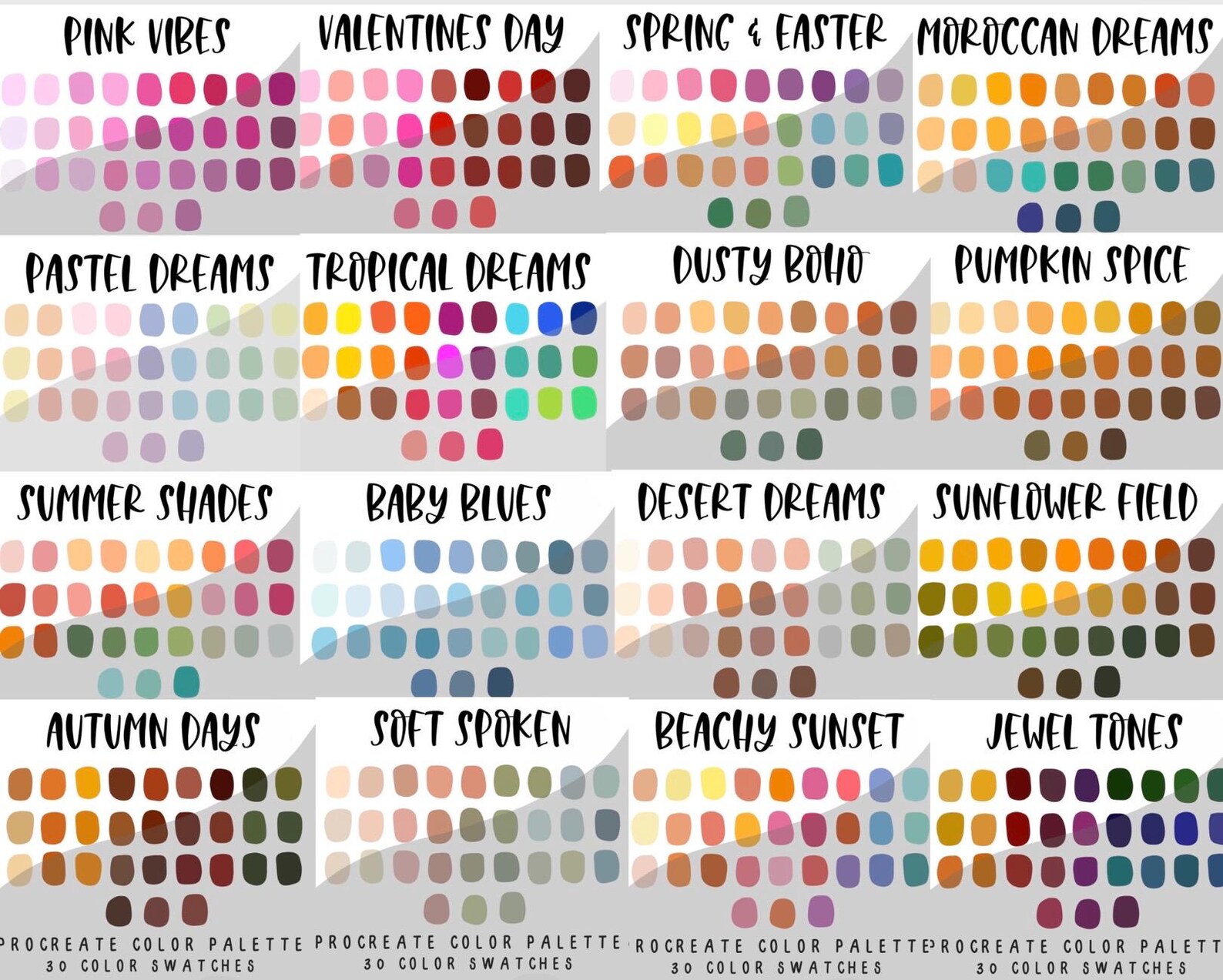 16 Procreate Colour Palettes, 480 Colors, Procreate Bundle, Procreate ...