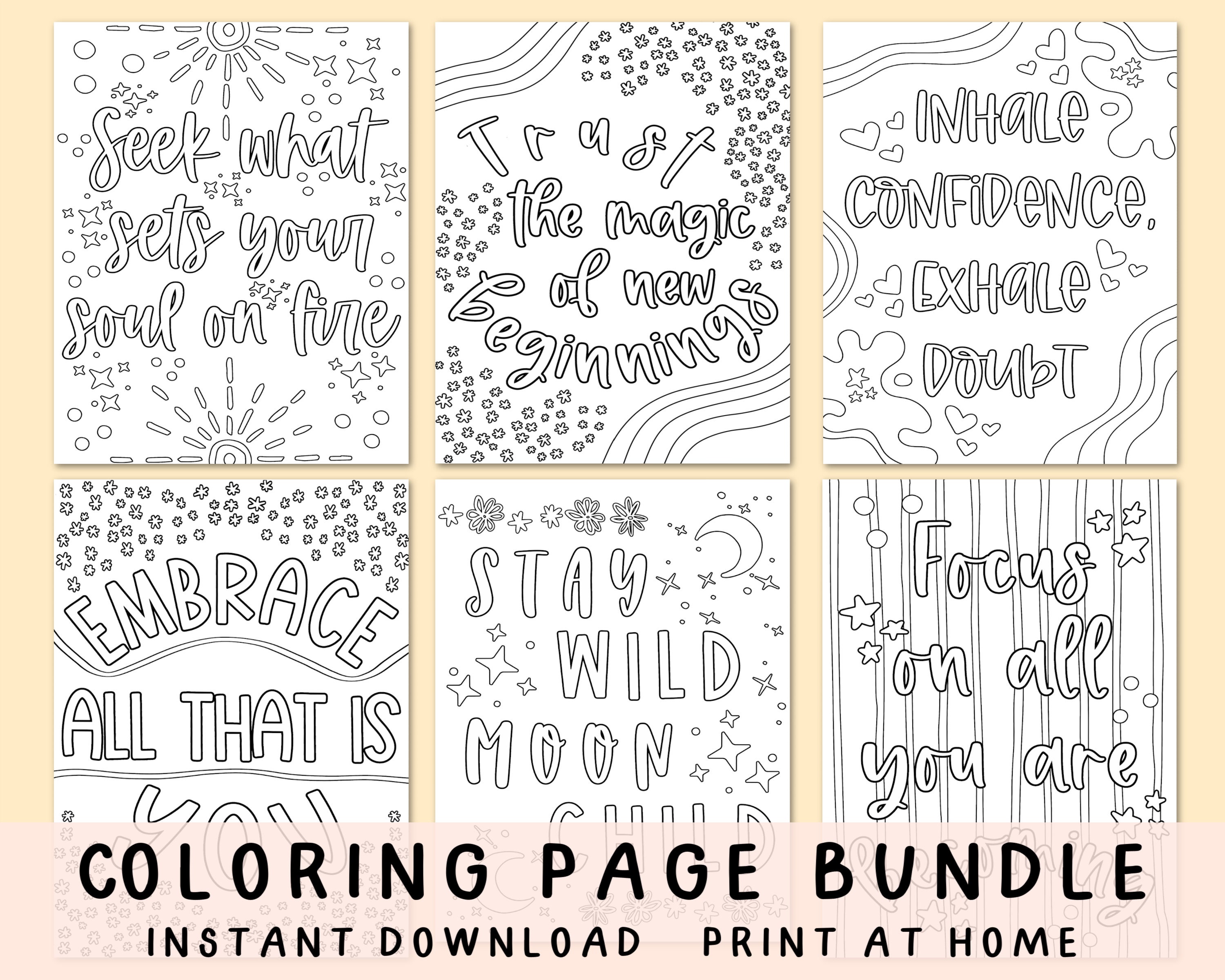 Colouring Page Bundle, Printable Coloring Pages, Quote Coloring Pages ...