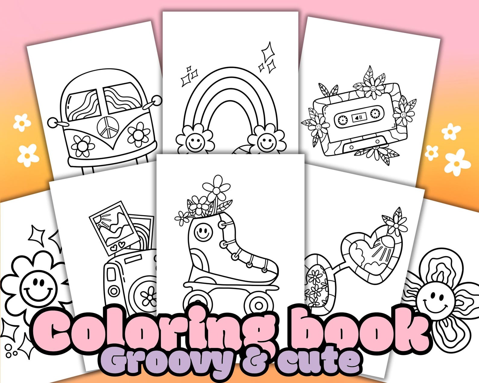 Groovy Coloring Book, Simple Coloring Book, Coloring Pages for Kids ...