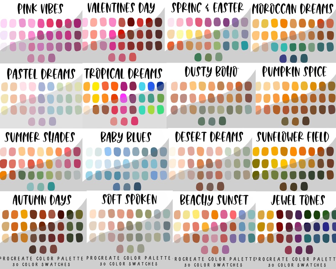 16 Colour Palettes, 480 Colors, Procreate Bundle, Procreate Tools ...