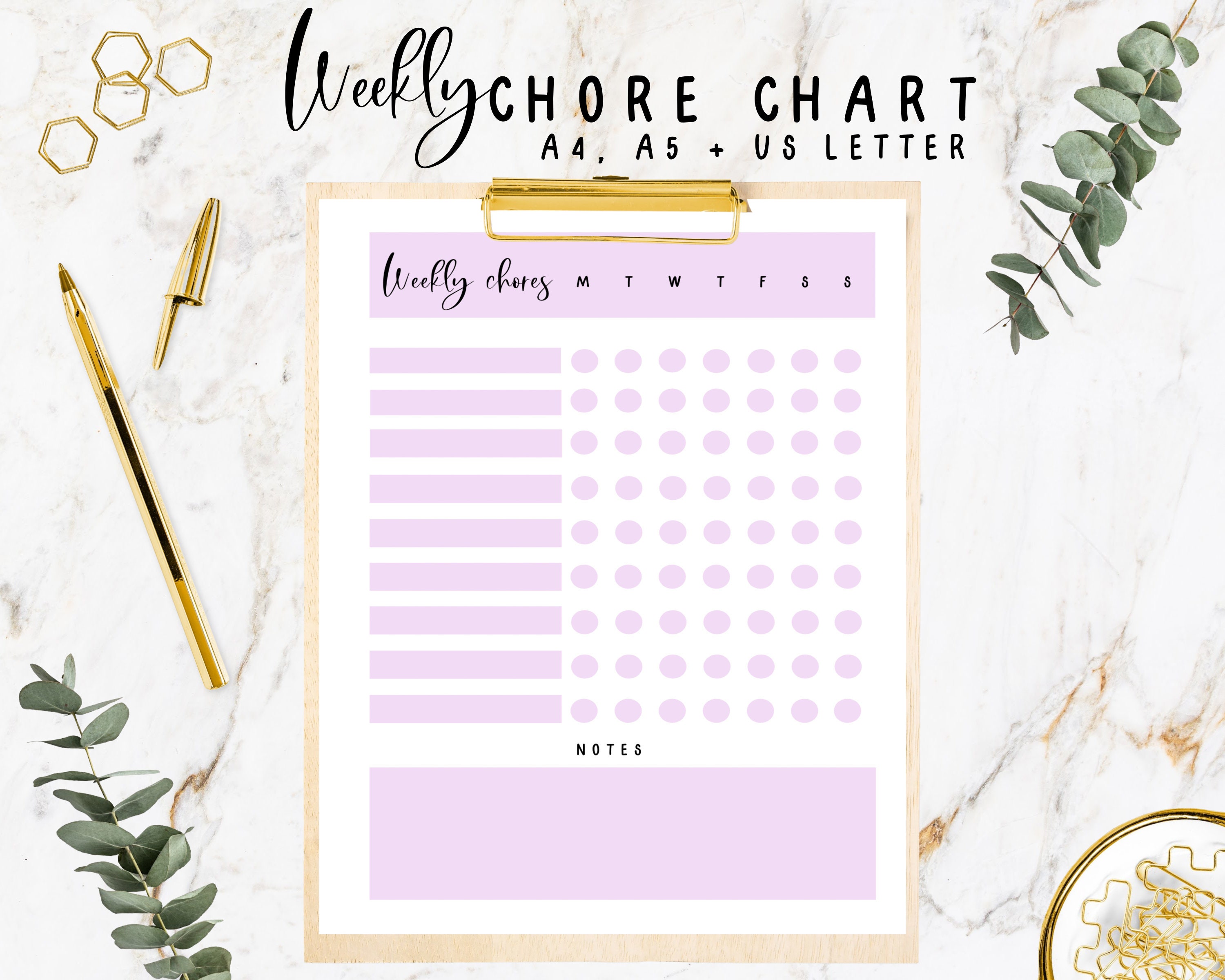 WEEKLY CHORES CHART // A4 A5 & Us Letter // Printable | Etsy