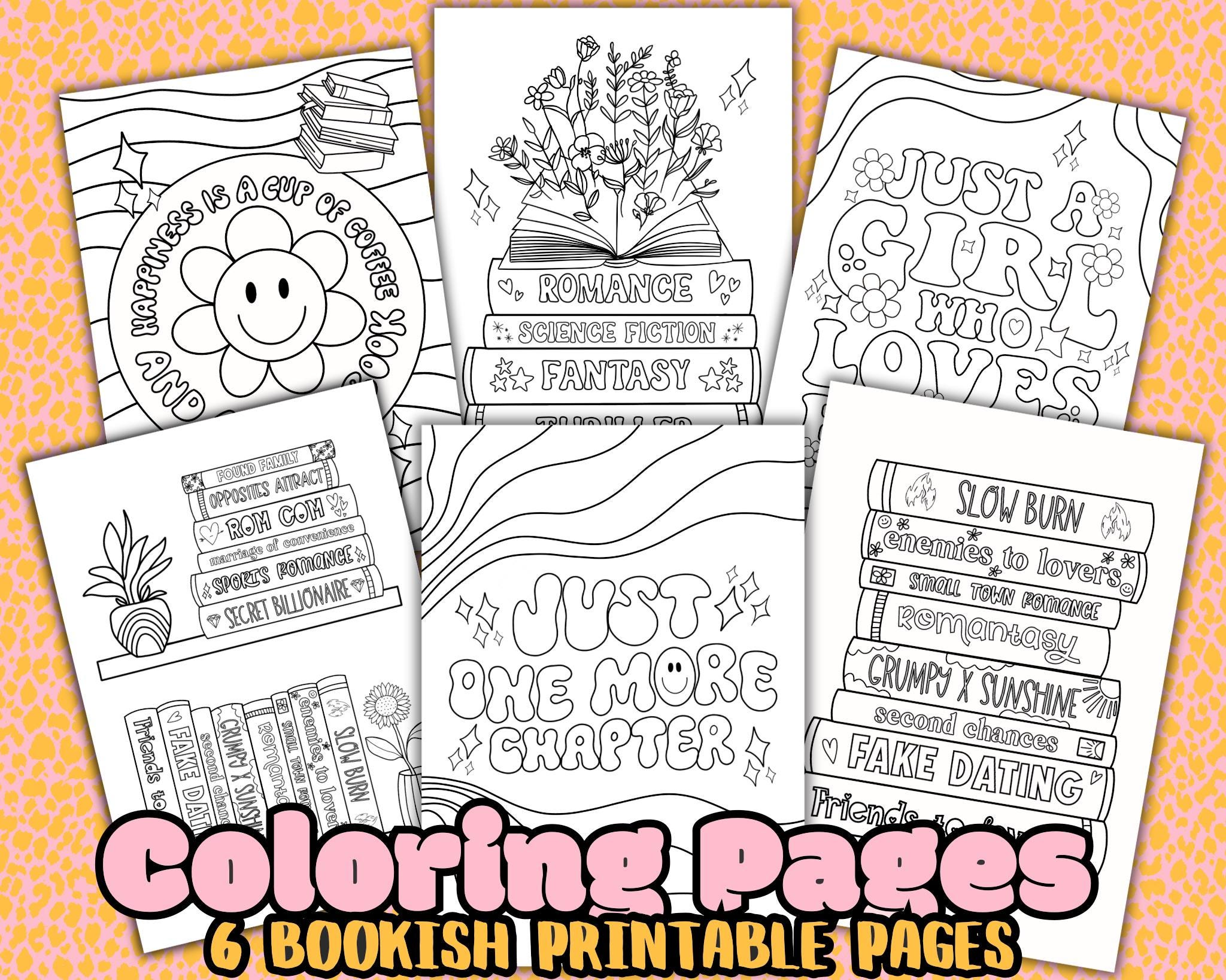 Coloring Pages, Coloring Page Bundle, Book Lover Color Page, Bookish ...