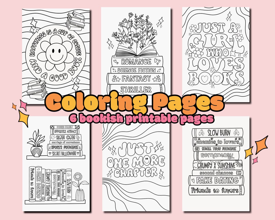 Coloring Pages, Coloring Page Bundle, Book Lover Color Page, Bookish ...