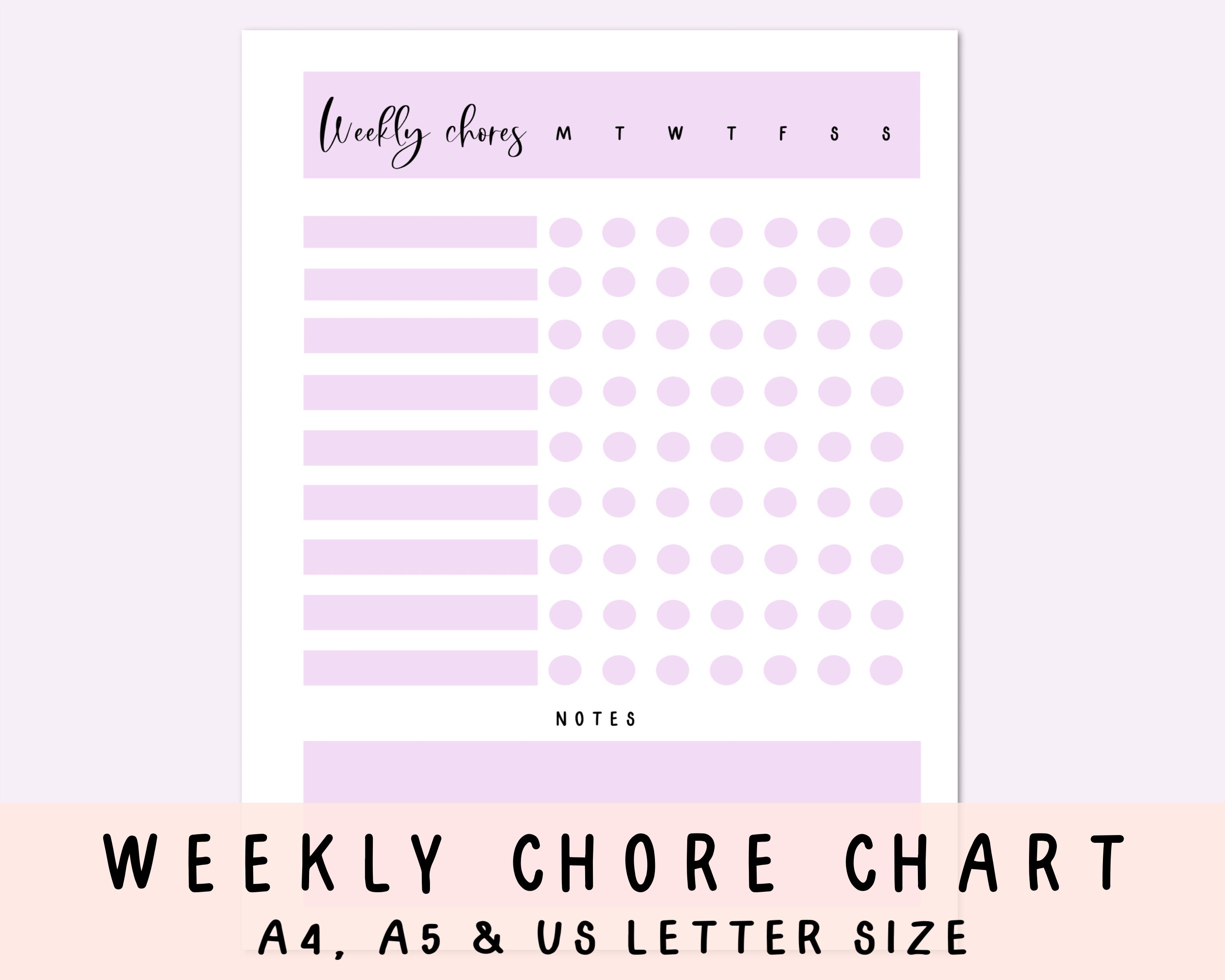 WEEKLY CHORES CHART // A4 A5 & Us Letter // Printable | Etsy