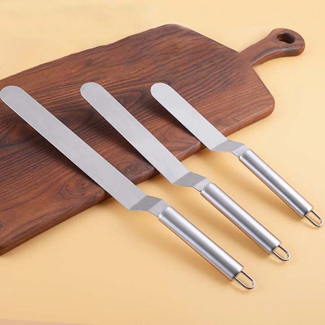 3 Pcs Angled Icing Spatula Set Comfortable Handle Stainless - Etsy