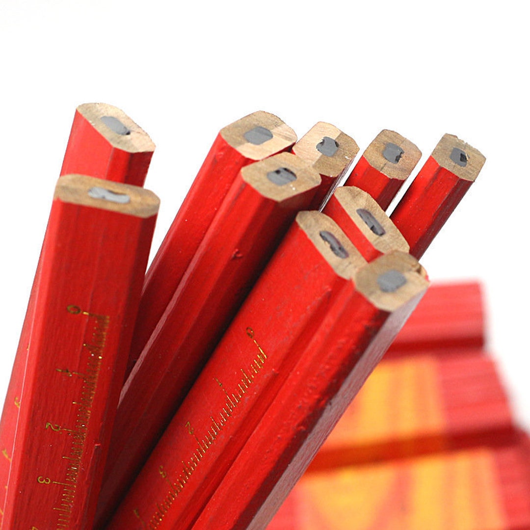 Carpenter Pencils With Ruler: Red Elliptical Woodworking Pencils - 10 ...