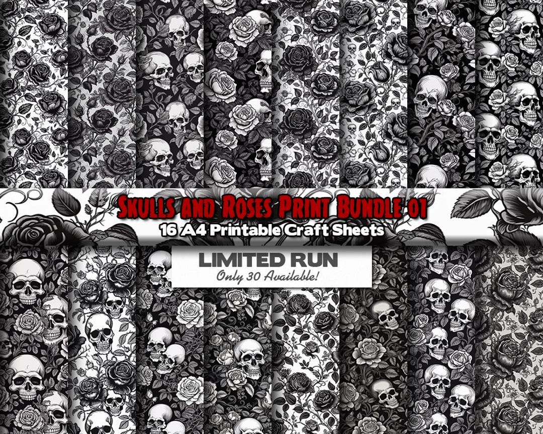 Skulls and Roses Pattern Digital A4 Prints for Crafting, Scrapbooking ...