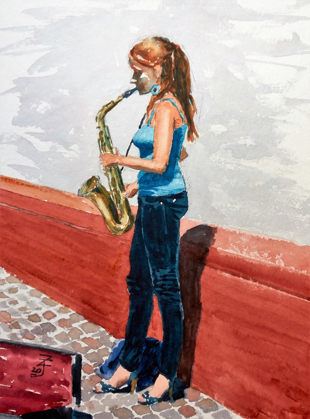 Busker. Original Watercolour Painting. Street Music. Saxophone. Sax ...