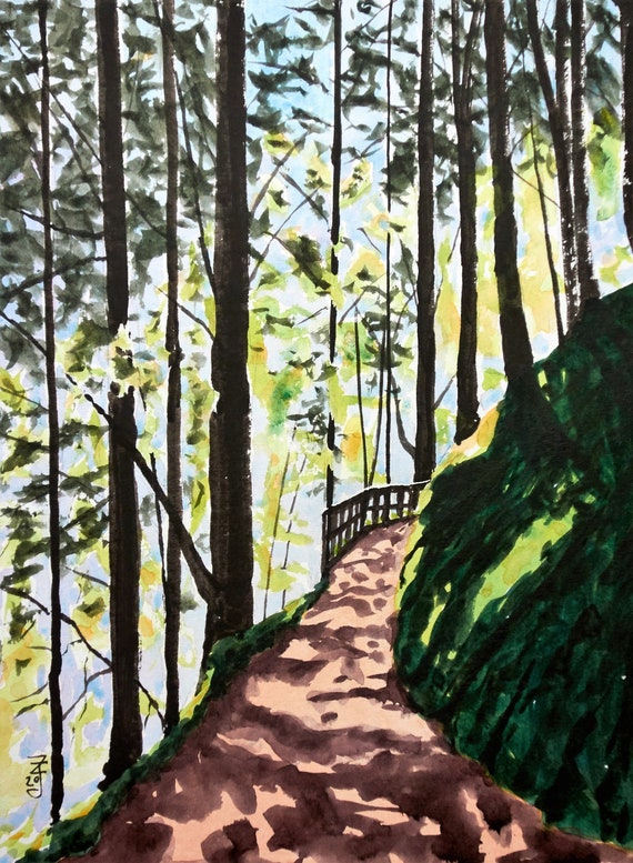 Forest track. Original watercolour painting. Mountains. Nature | Etsy