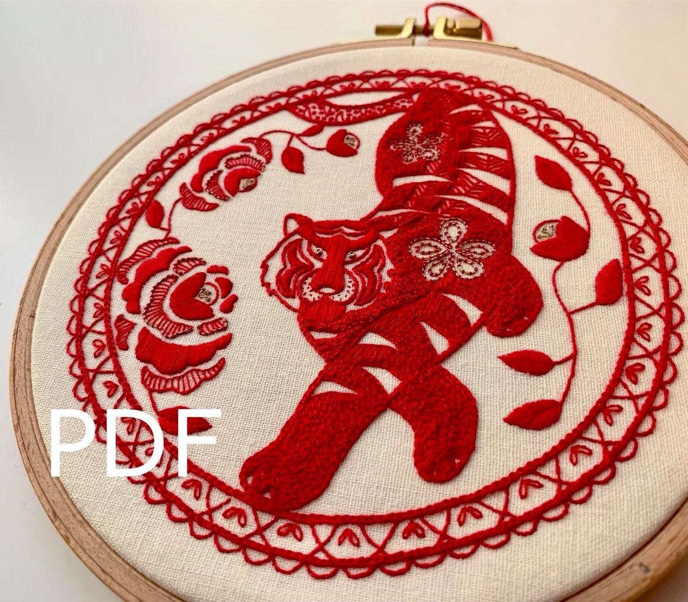 Tiger & Blossoms - Hand Embroidery Pattern/ PDF Download/ Tutorial ...