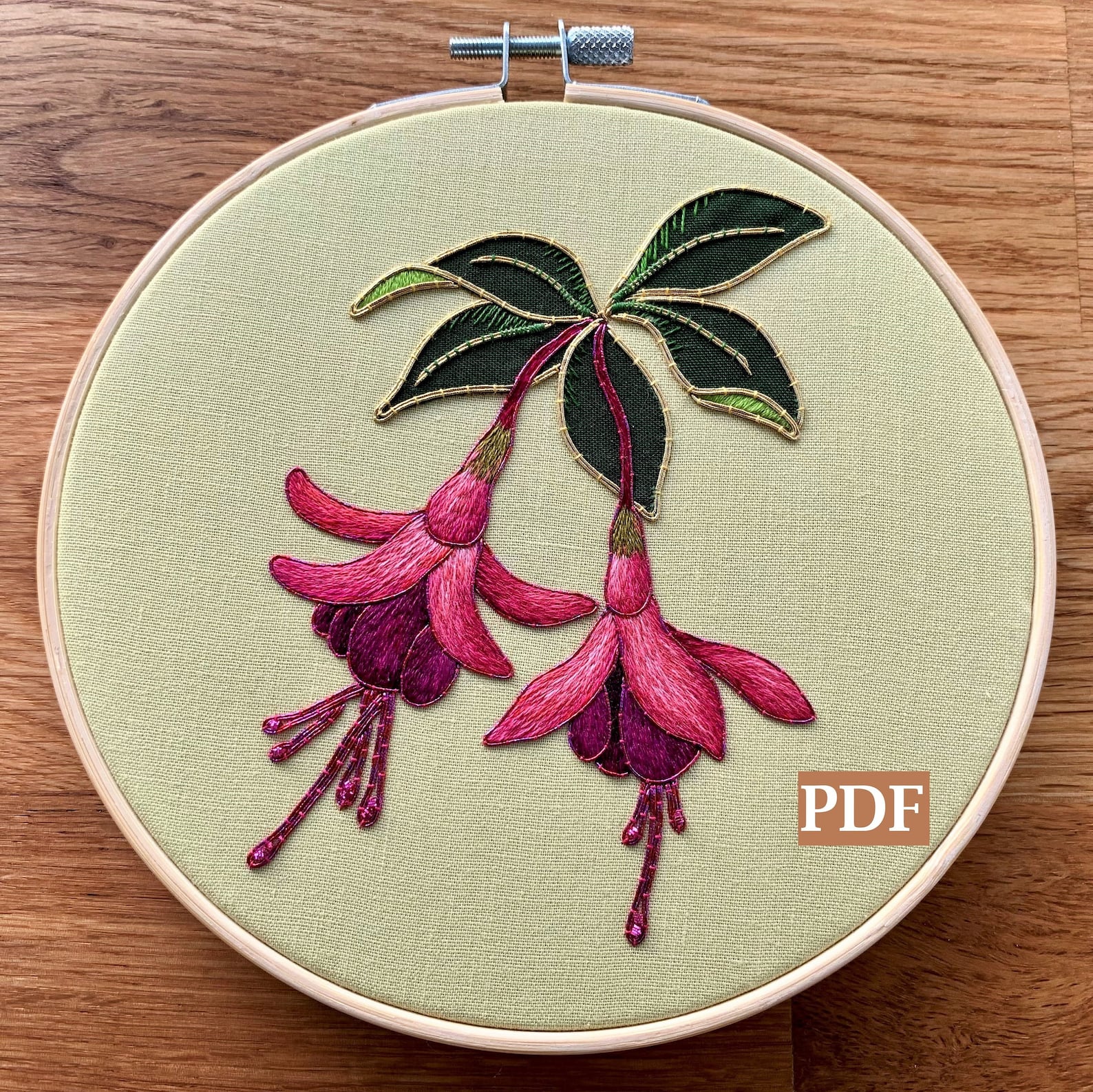 Fuchsia Floral Embroidery Pattern – Thread Painting, Goldwork (PDF ...