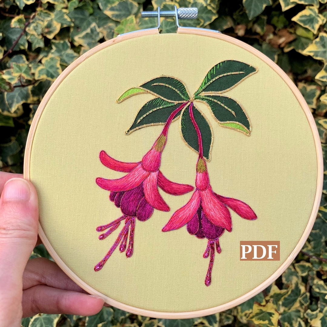 Fuchsia Floral Embroidery Pattern – Thread Painting, Goldwork (PDF ...