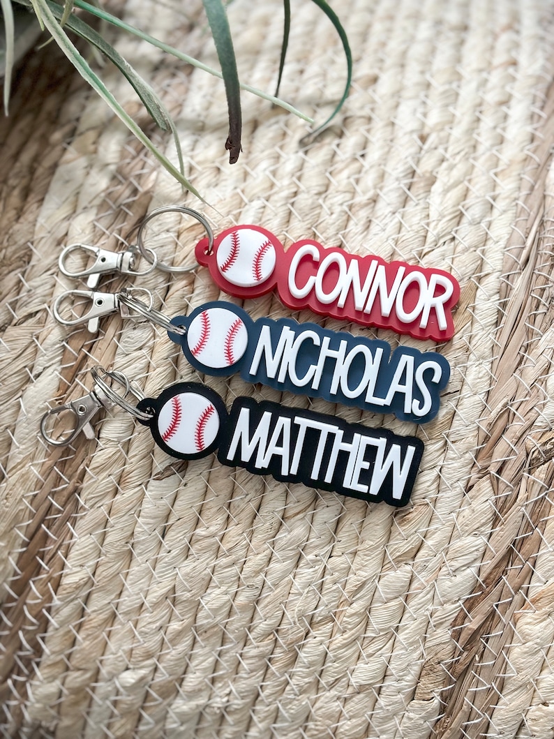 Baseball Name Keychain, Acrylic Keychain, 3D Name Keychain, Backpack ...