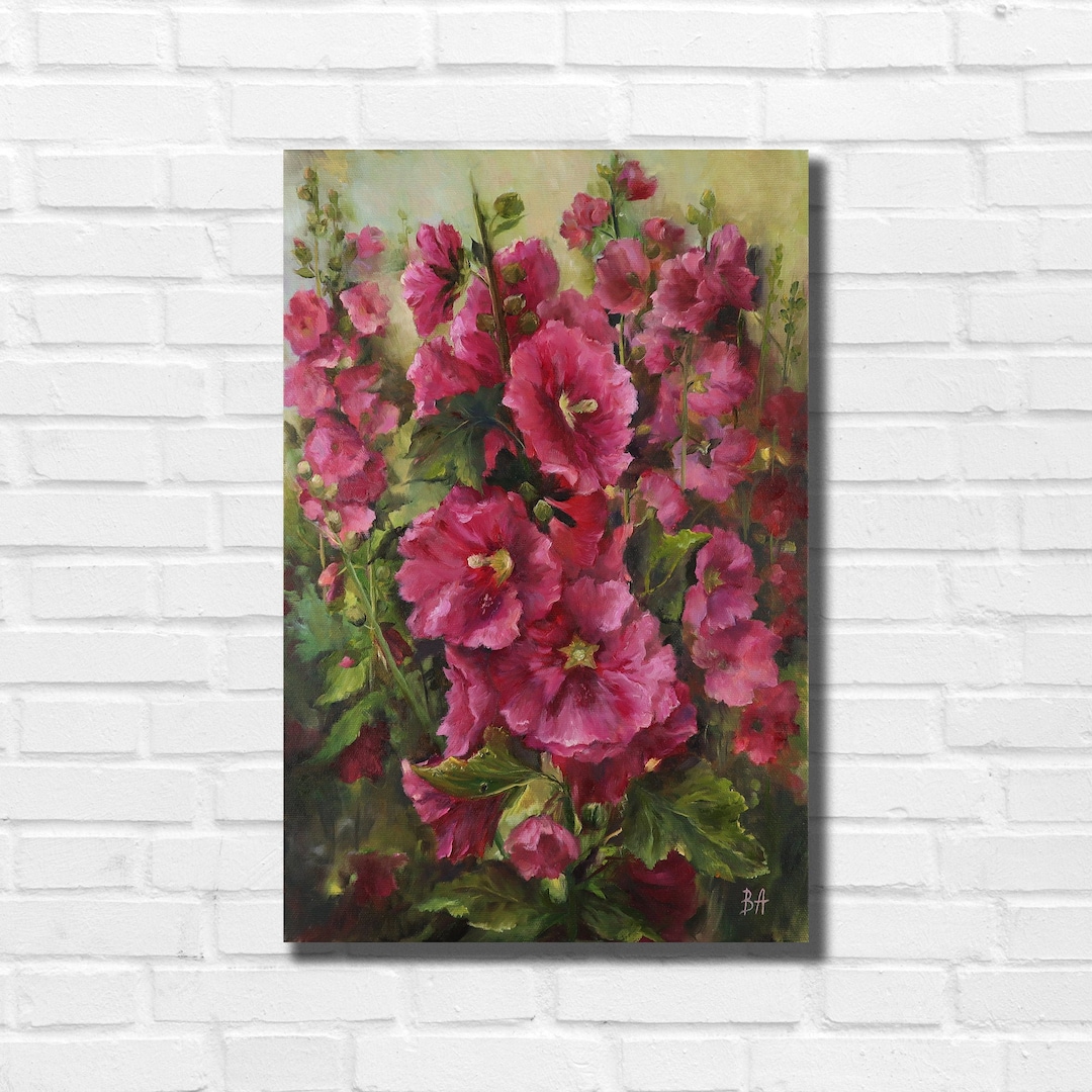 Flower Oil Painting on Canvas, Mallow Painting, Wildflowers Painting ...