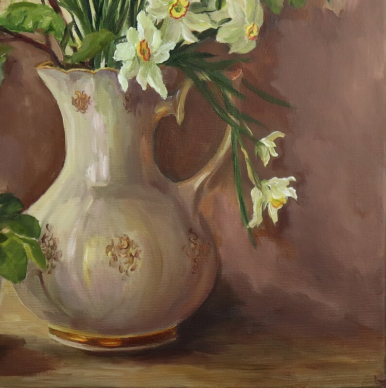 Large Flower Oil Painting on Canvas Flowers in Vase Painting - Etsy