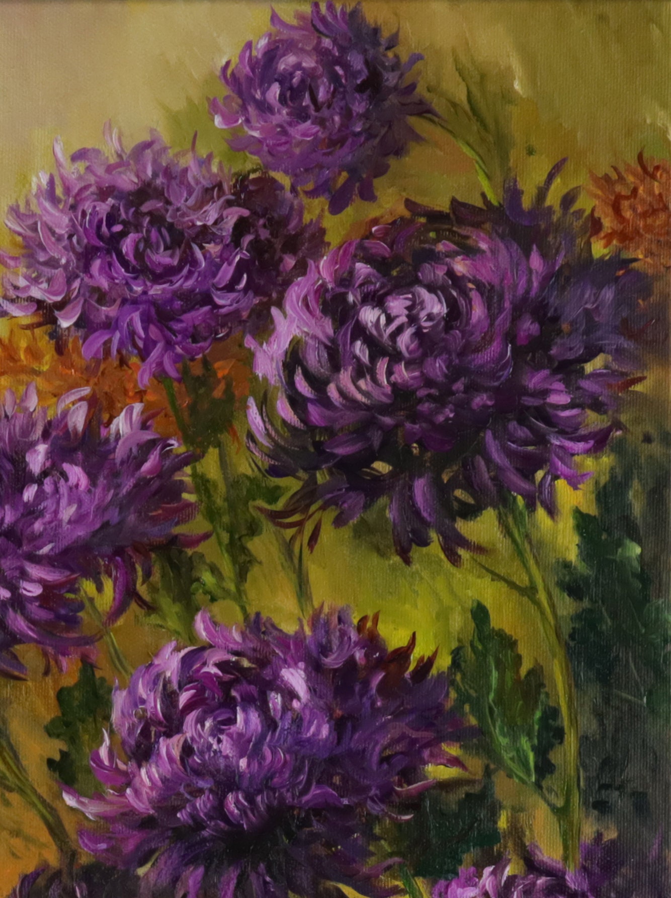 Flower Oil Painting on Canvas, Chrysanthemums Painting, Original Floral ...
