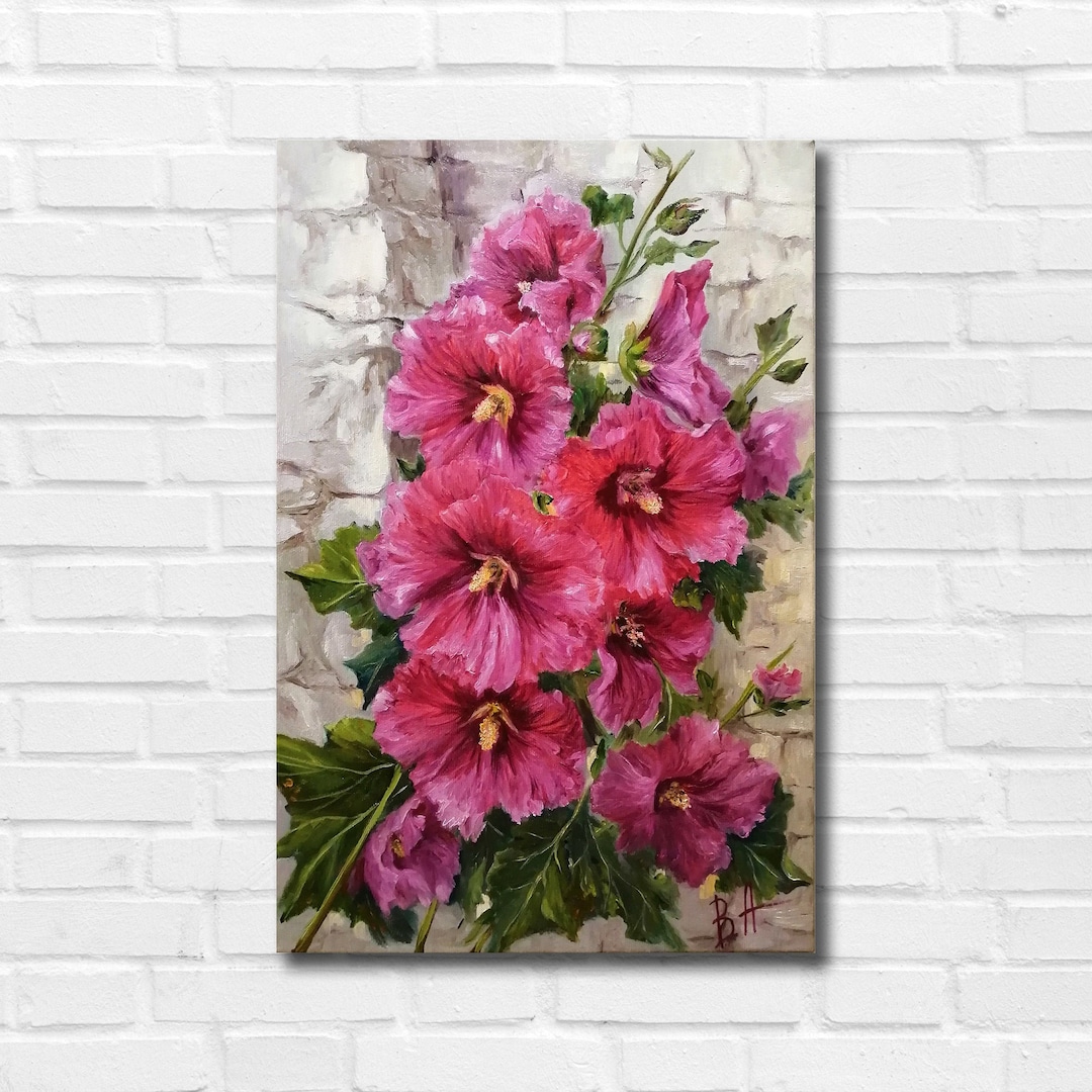 Interior Oil Painting on Canvas, Flower Painting, Mallow Painting ...