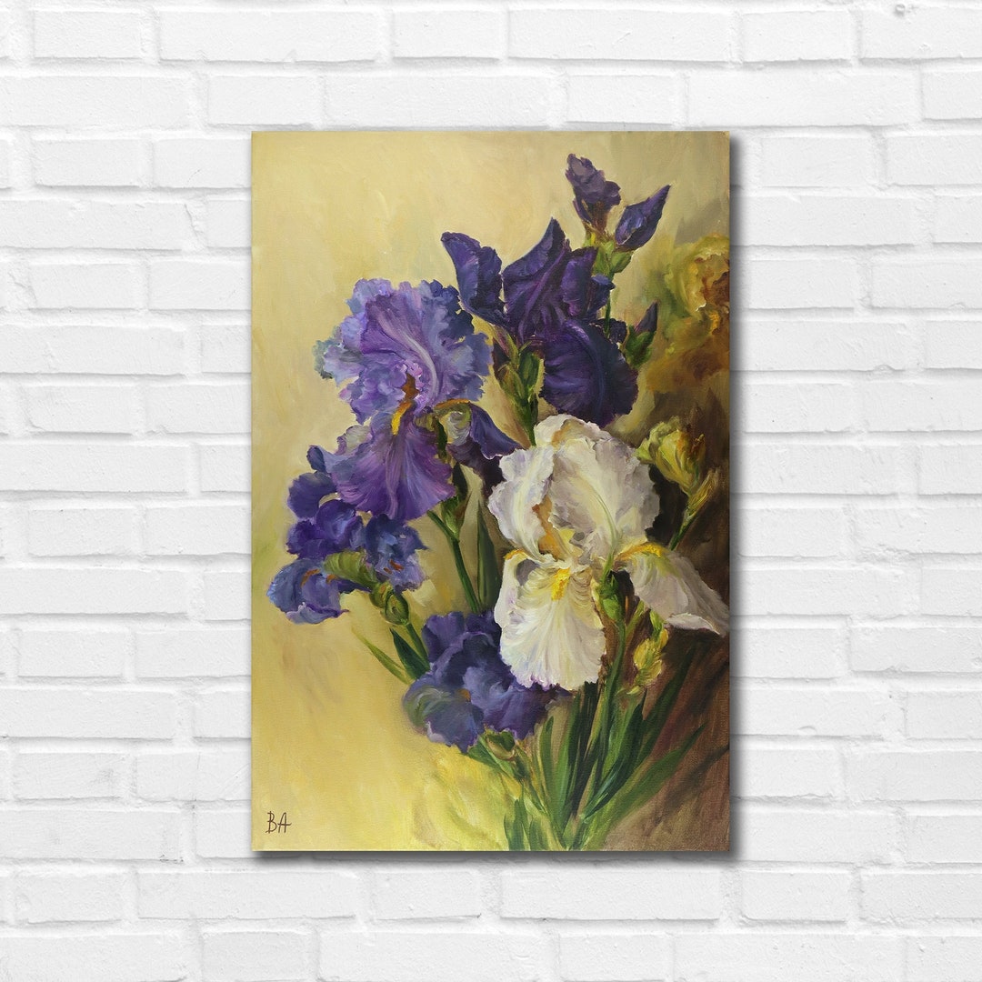 Flower Oil Painting on Canvas, Irises Painting, Irise Art, Victorian ...